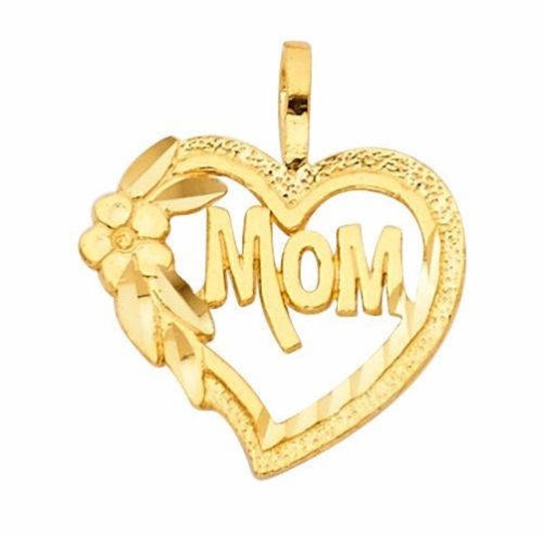 14k Yellow Gold Mom Mother's Day Gifts Flower Love Heart Pendant Charm ...