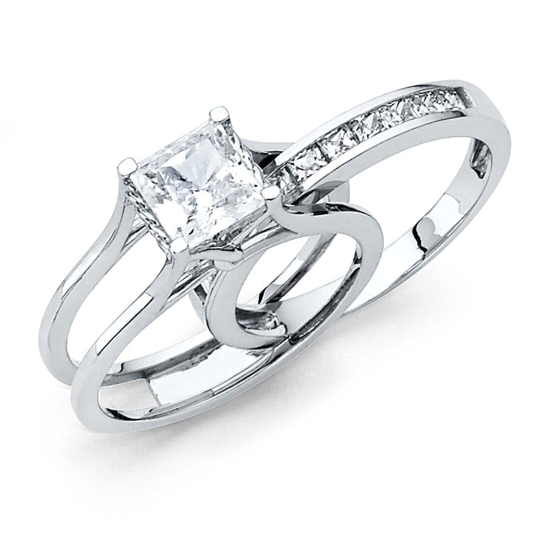 2 Ct Princess Cut Diamond 2 Piece Engagement Wedding Ring Band Set ...