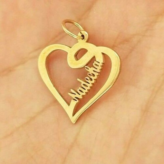 14K Yellow Gold Heart Name Pendant Personalized Customized - Etsy