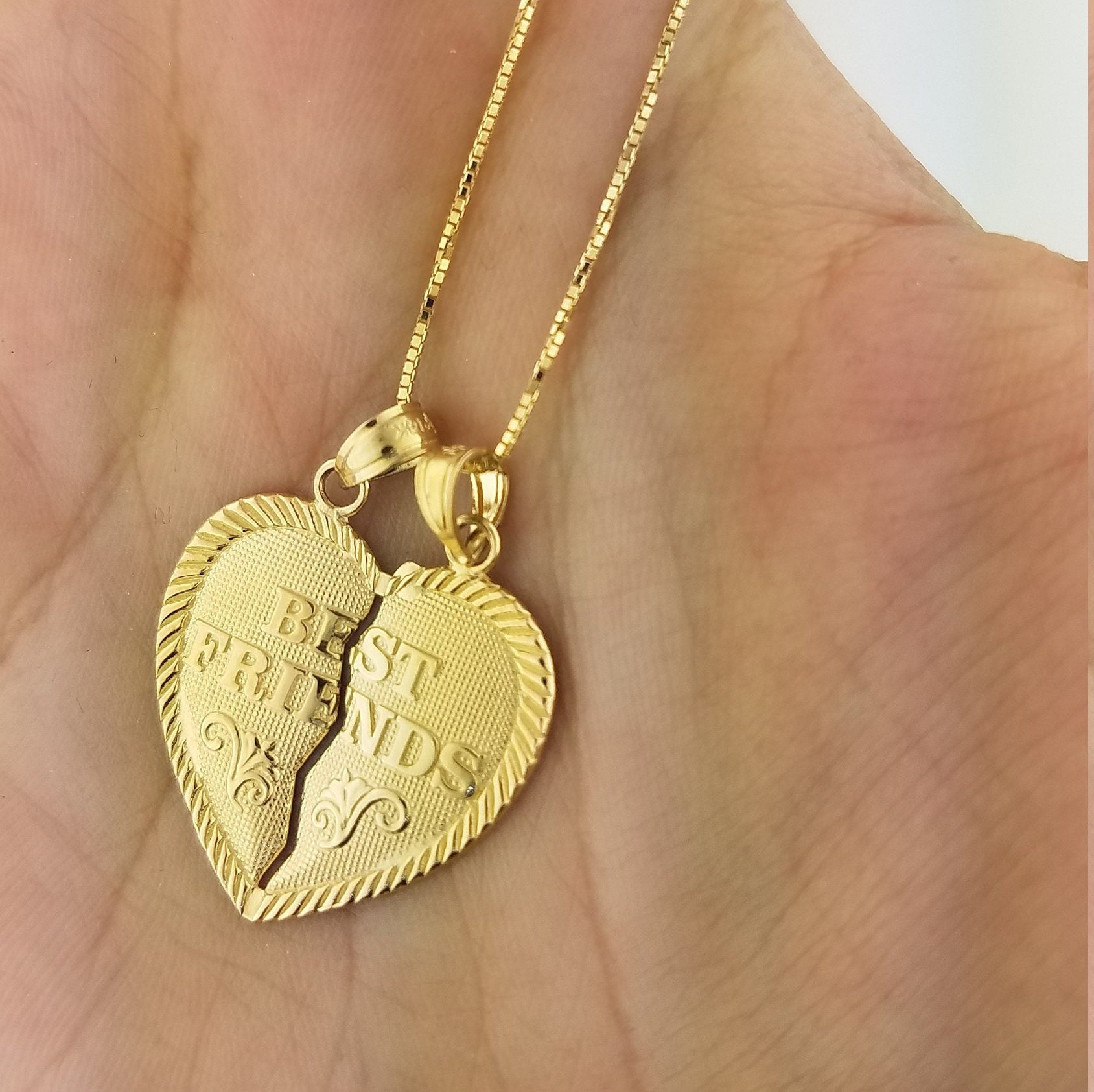14k Yellow Gold Best Friends Two Piece Breakable Heart Pendant | Etsy