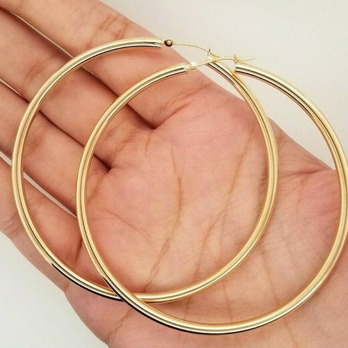 14k Solid Yellow Gold Hoop Earring. 2.5 Inch Gold Hoop | Etsy