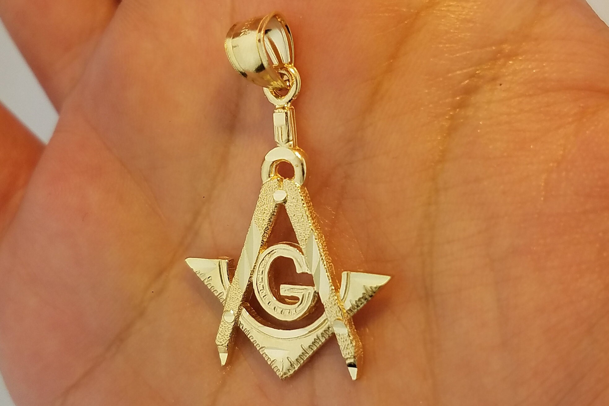 14K Solid Yellow Gold Masonic Pendant Charm Mason Freemason | Etsy