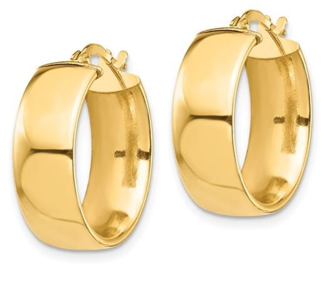 14K Yellow Gold 7MM Hoop Earrings 20.5 MM Snap Closure 2.76 Grams ...