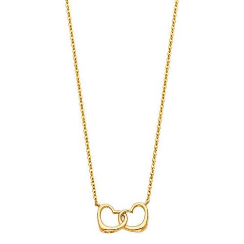 14K Solid Yellow Gold Double Heart Two Open Hearts Pendant - Etsy