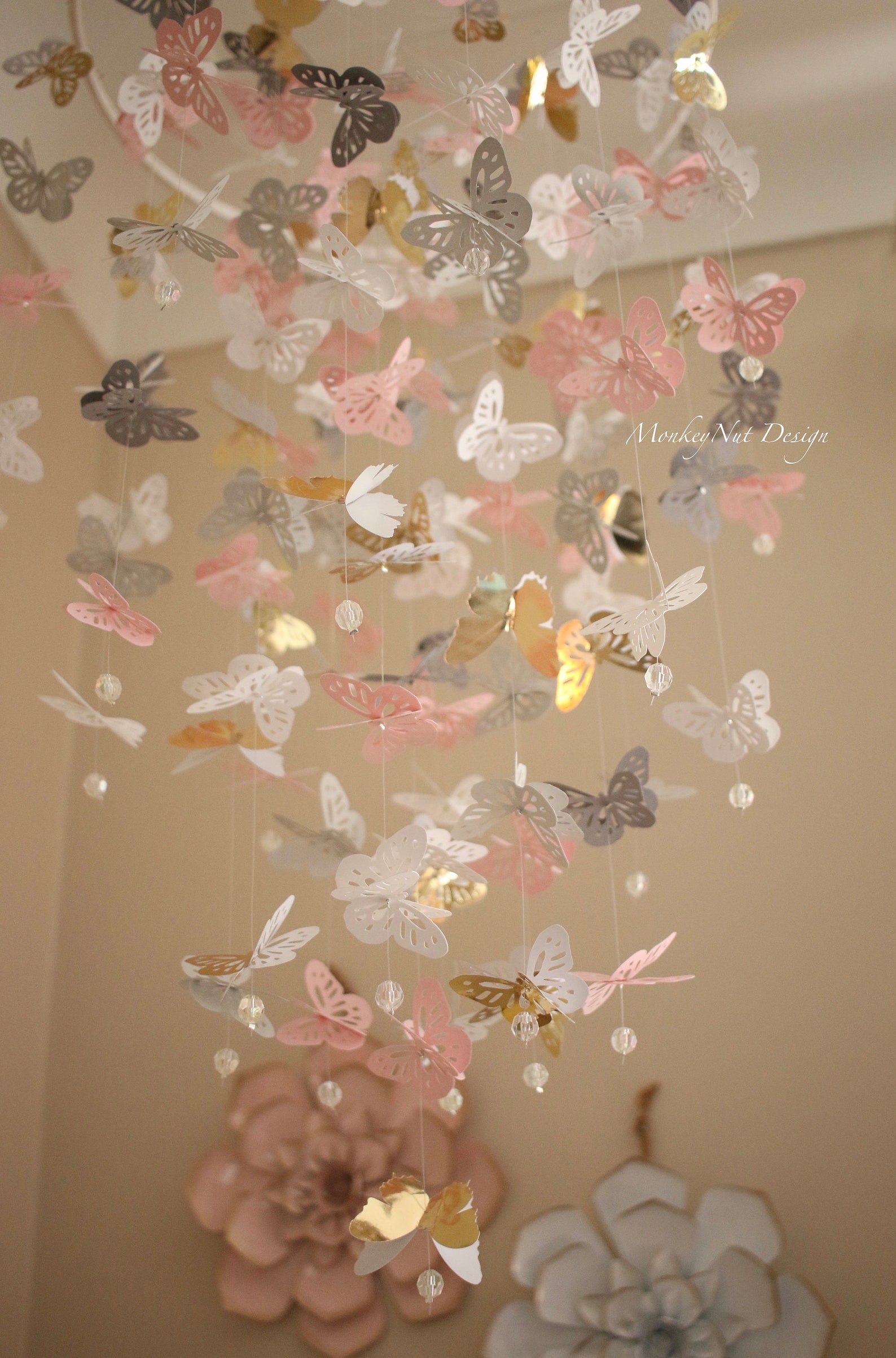 Gold/pink/gray/white Butterfly Mobile/canopy Butterfly - Etsy