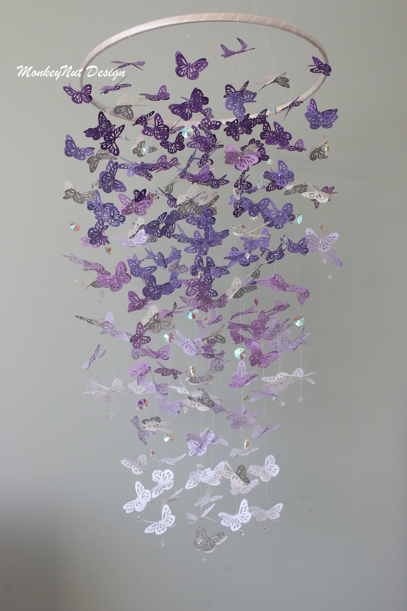 Crystal Butterfly Mobile/monarch Butterfly Mobile/purple Ombre ...