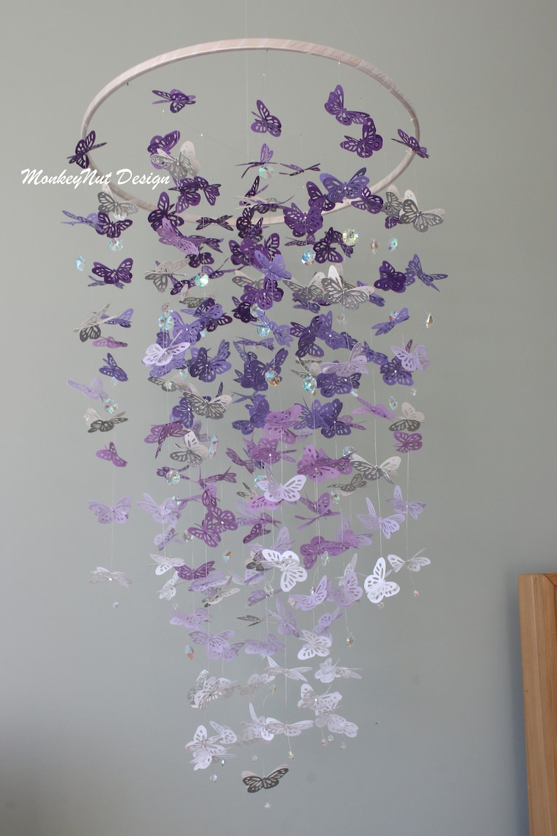 Crystal Butterfly Mobile/monarch Butterfly Mobile/purple Ombre ...