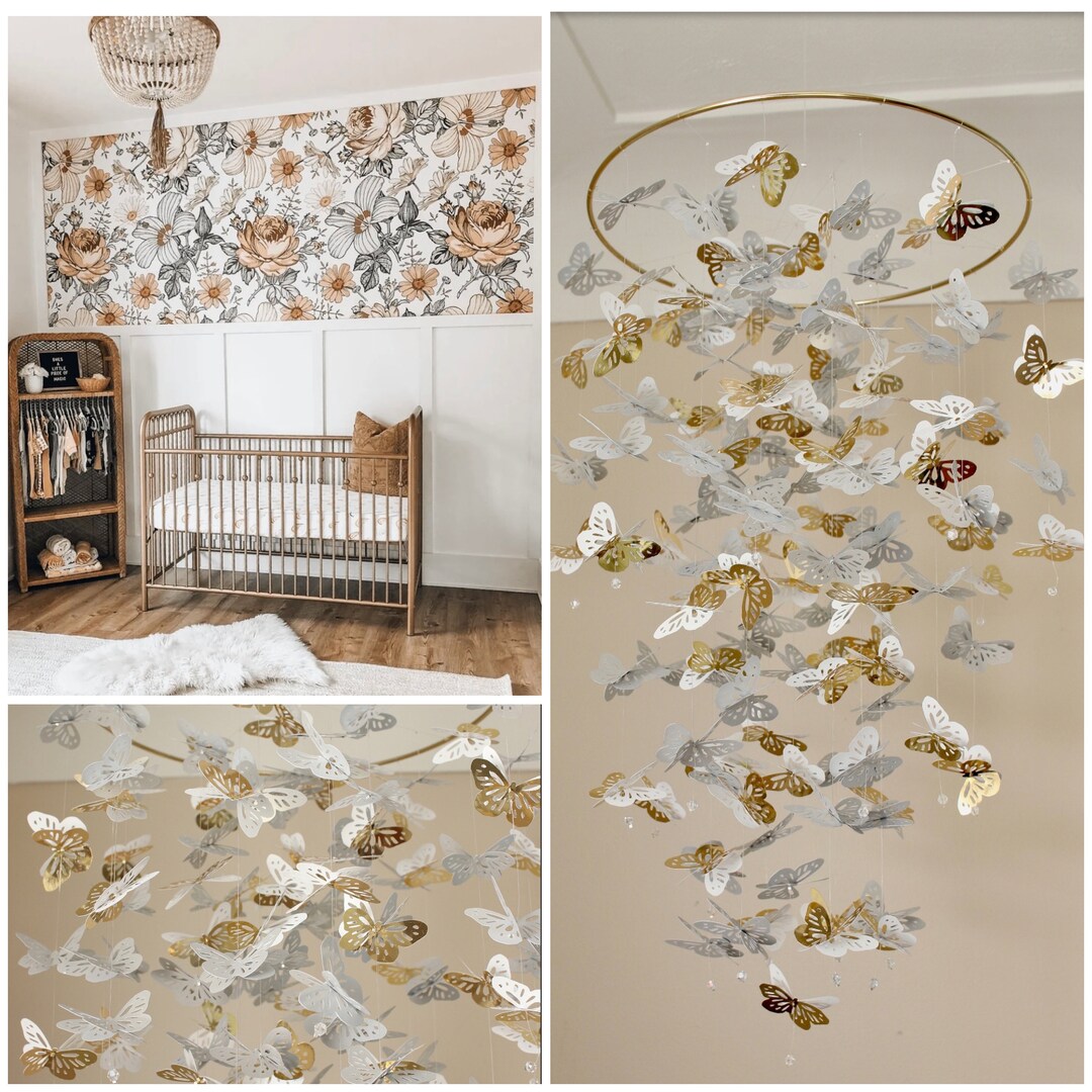 Gold Hoop Butterfly Mobile/monarch Butterfly Chandelier Mobile/gold ...