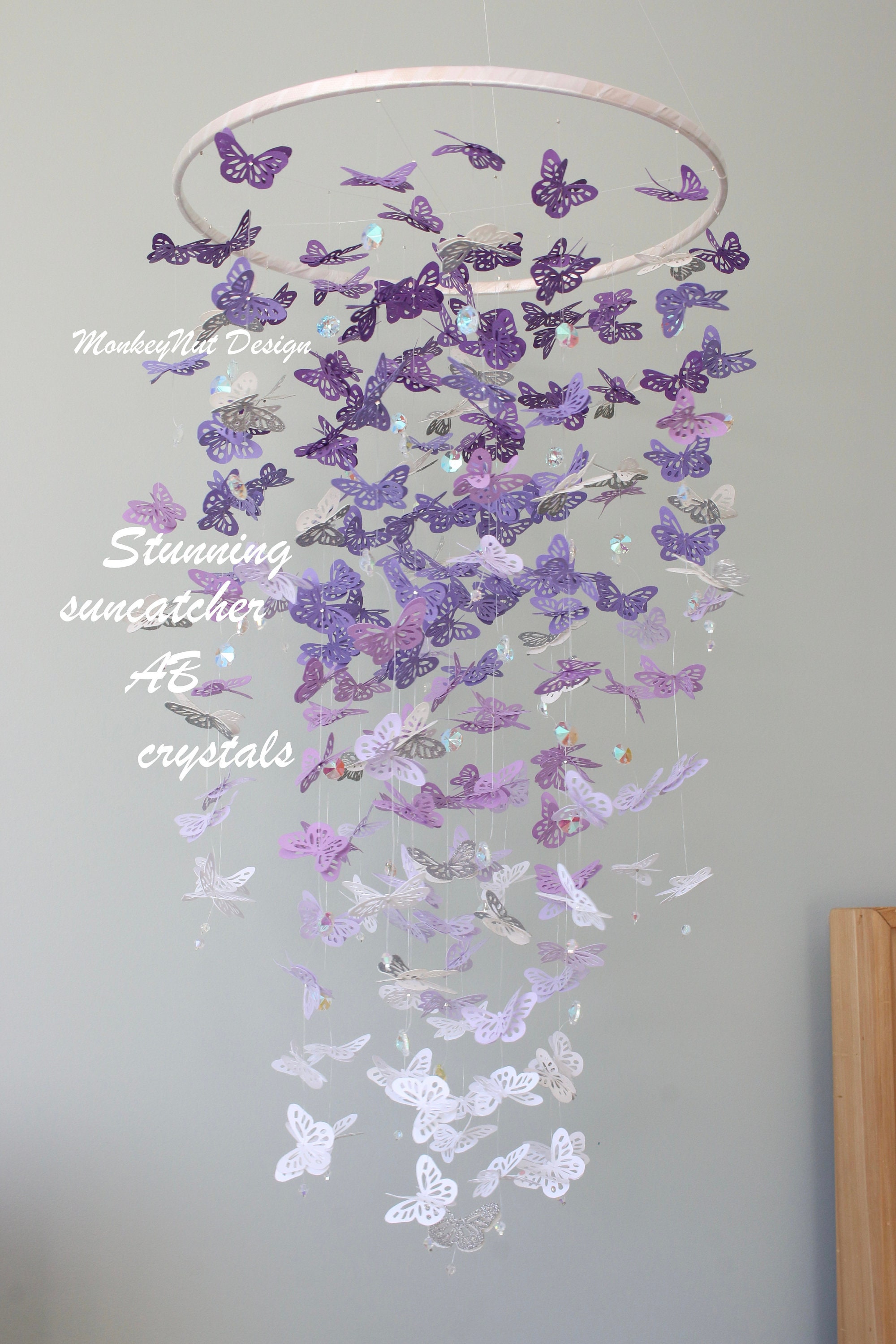 Crystal Butterfly Mobile/monarch Butterfly Mobile/purple Ombre ...