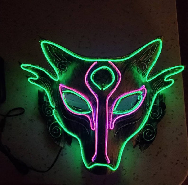 Kitsune Neon Glow Mask | Etsy