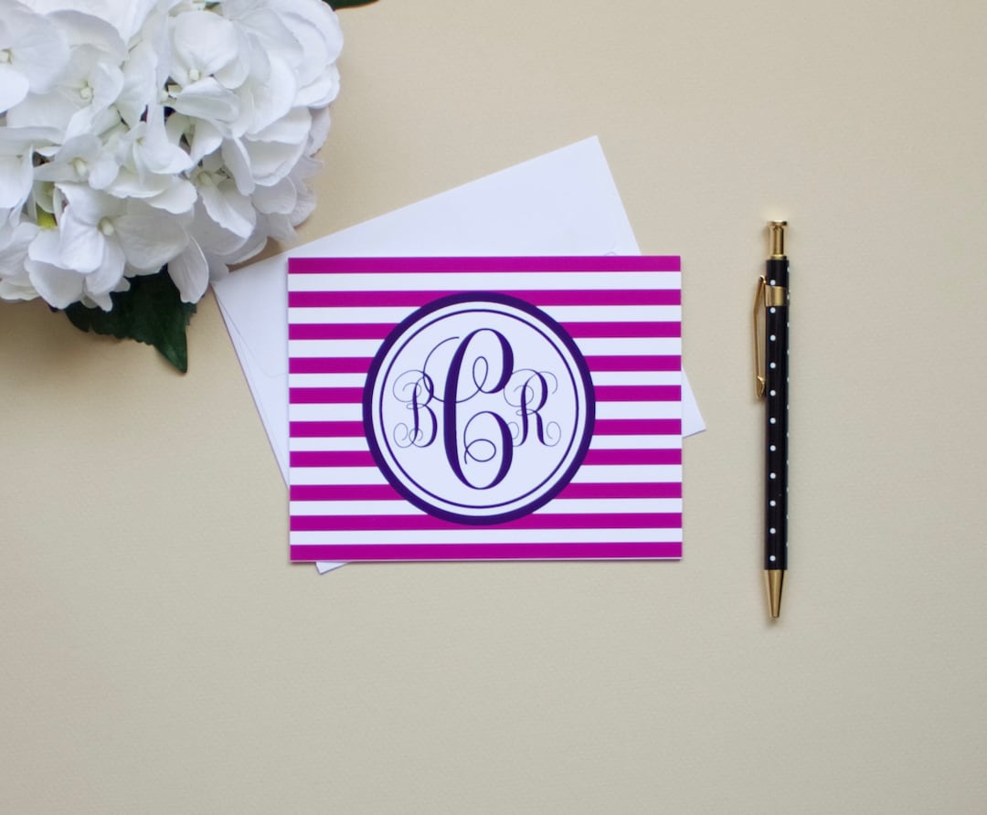 Personalized Monogram Stationery, Striped Monogram Stationery - Etsy