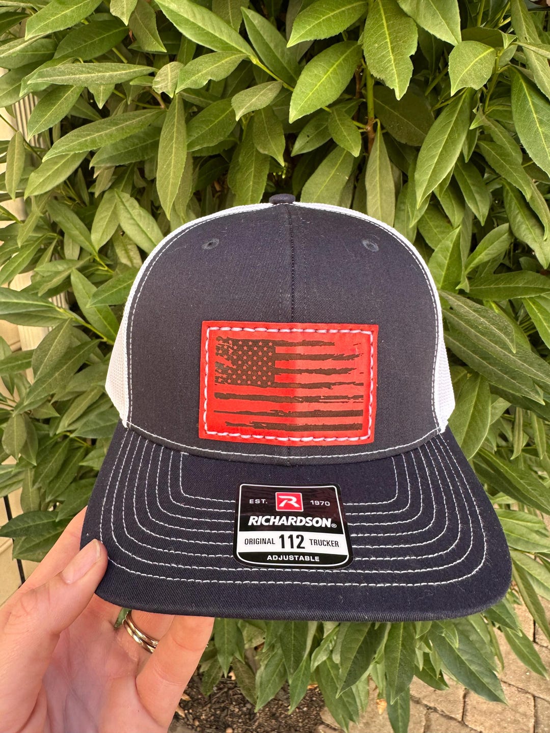 Personalized Leather American Flag Patch Hat | Richardson Hat | Son Gift | Dad Gift | Flag Gift ...