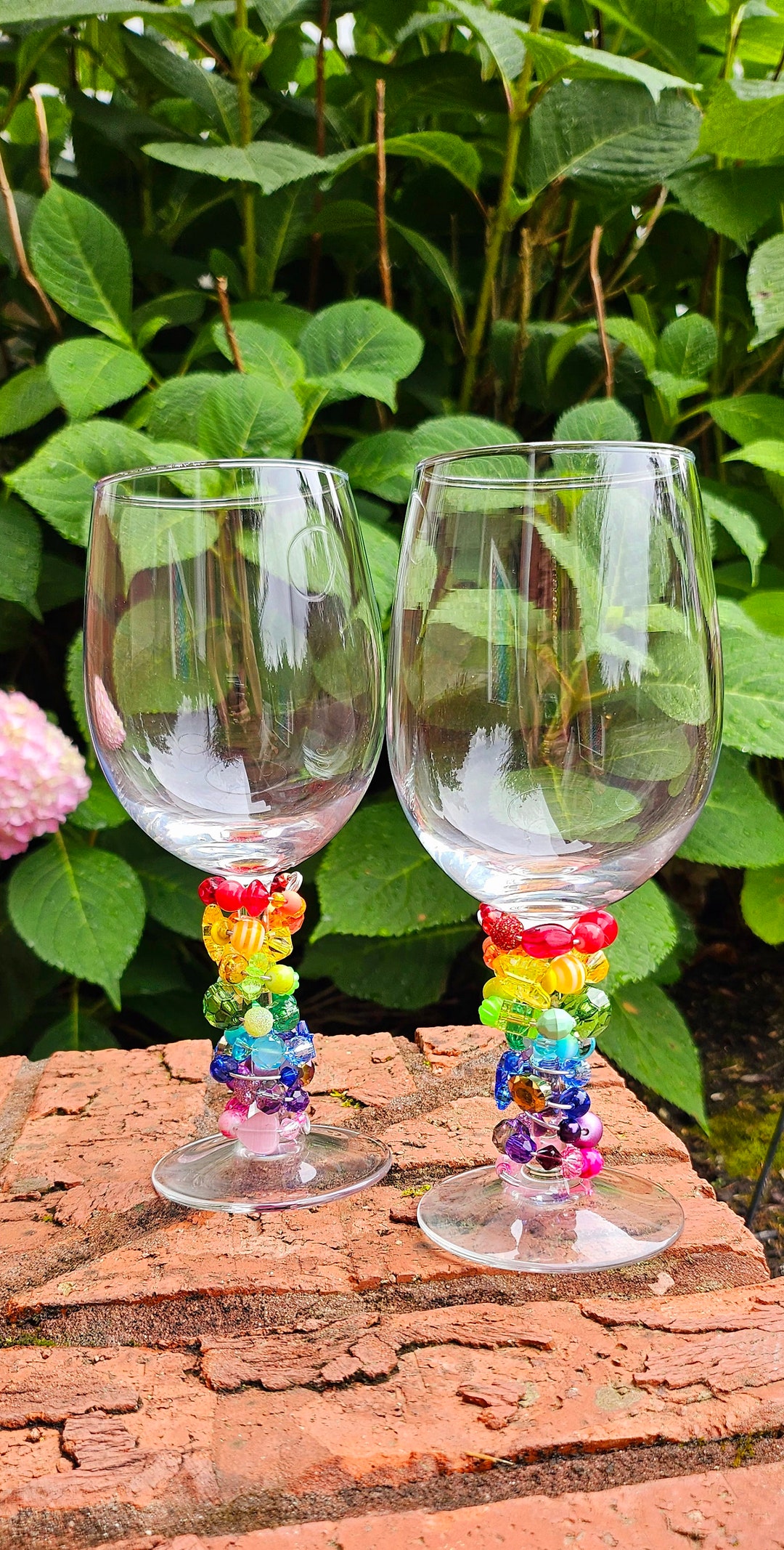 Rainbow Beaded Wine Glass Set: Vibrant Glass Stemware - Etsy