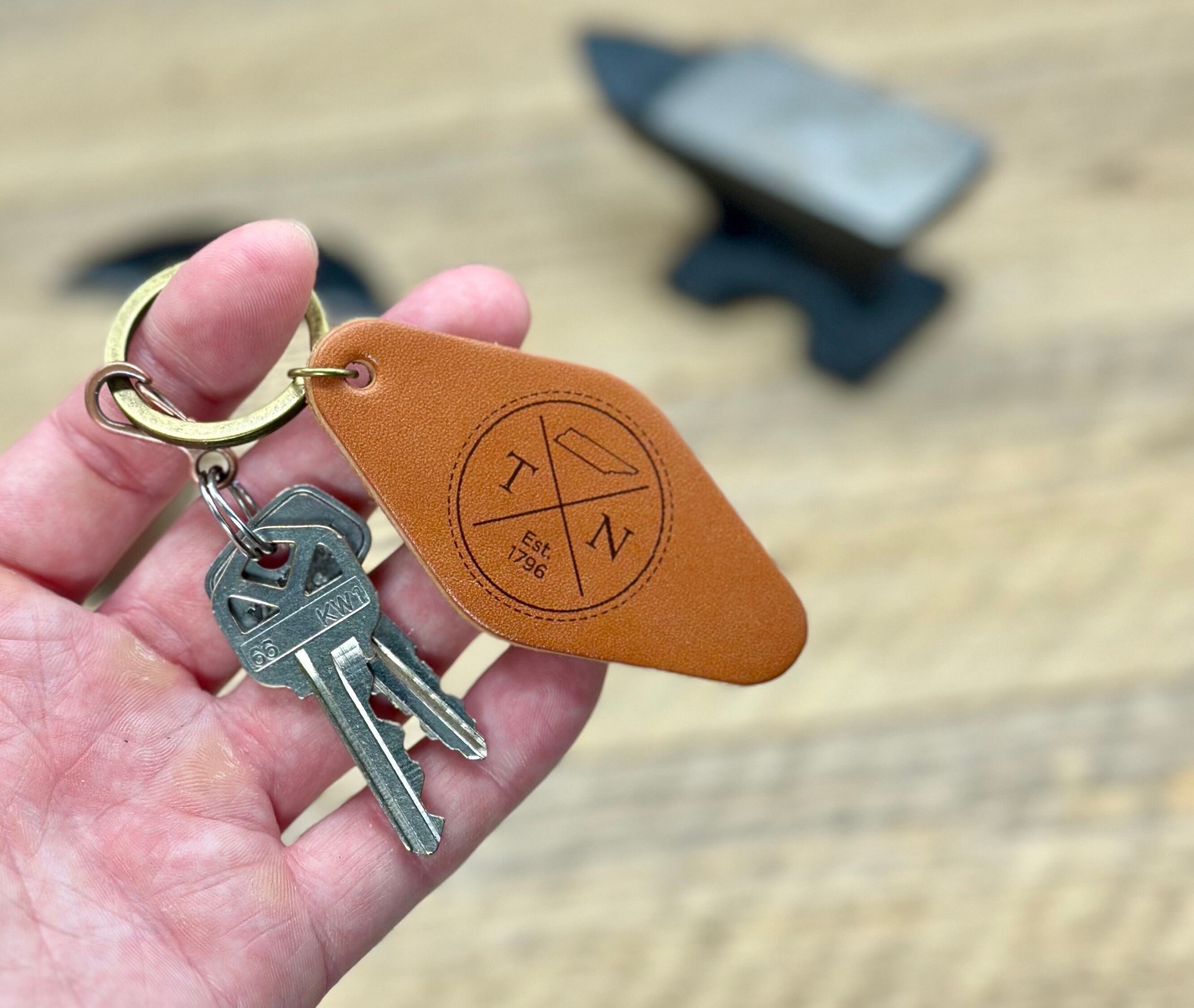 Handmade Leather Keychain - Tennessee Logo - Motel Key Fob - Engraved ...