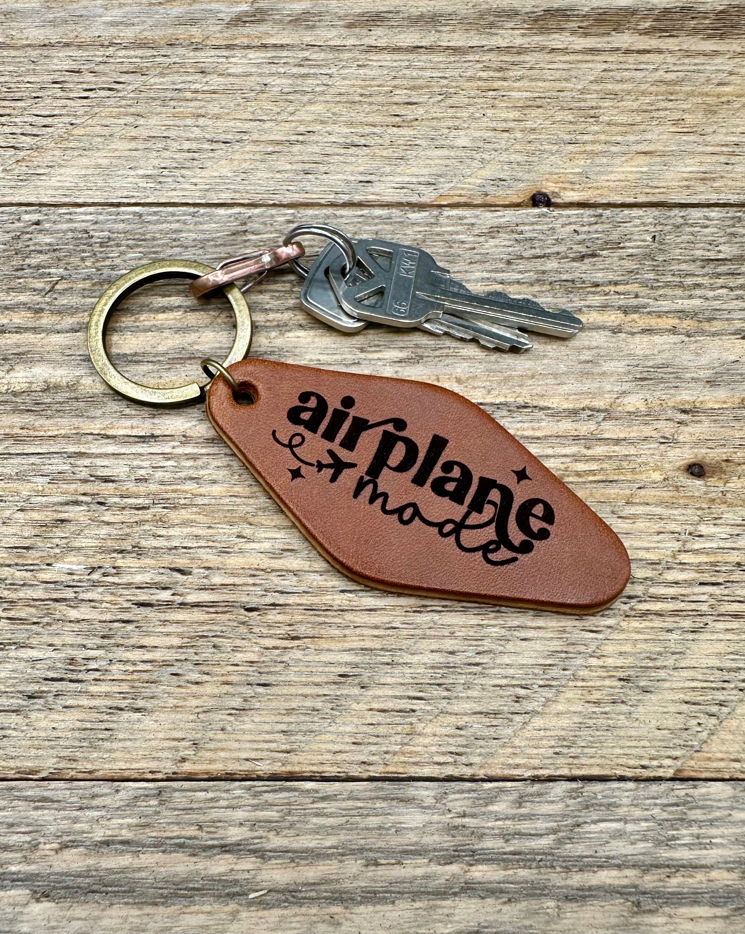 Handmade Leather Keychain - Airplane Mode - Motel Key Fob - Engraved ...