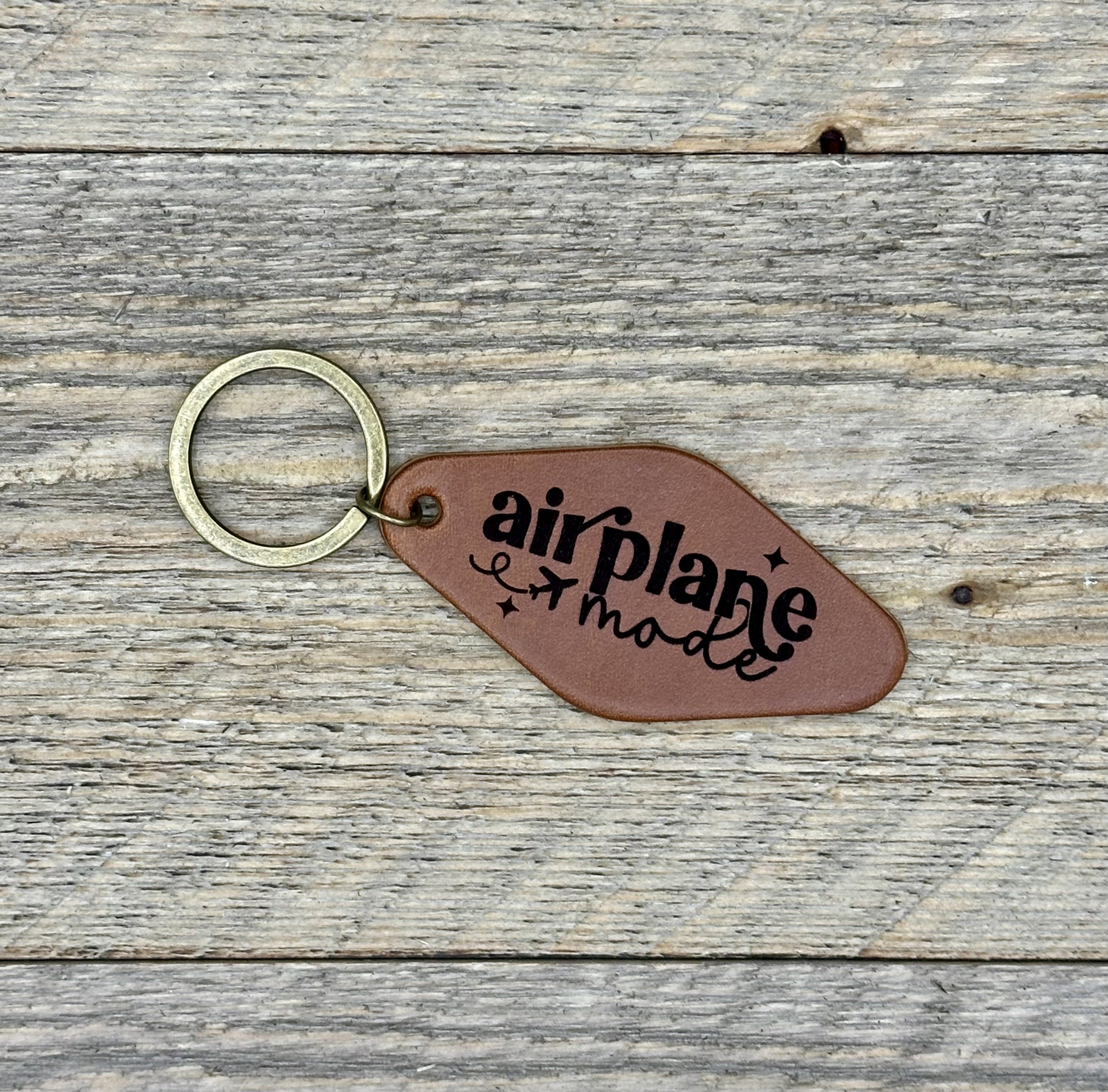 Handmade Leather Keychain Airplane Mode Motel Key Fob Engraved - Etsy
