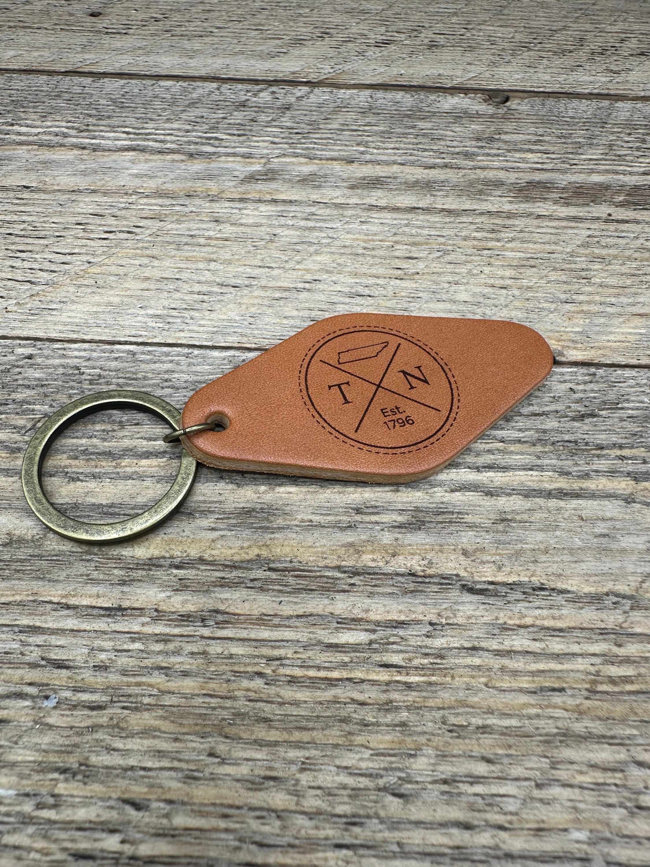 Handmade Leather Keychain - Tennessee Logo - Motel Key Fob - Engraved ...