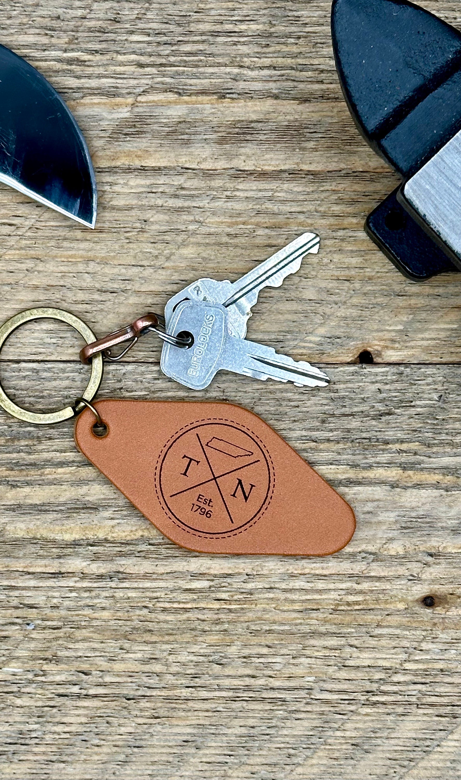 Handmade Leather Keychain - Tennessee Logo - Motel Key Fob - Engraved ...