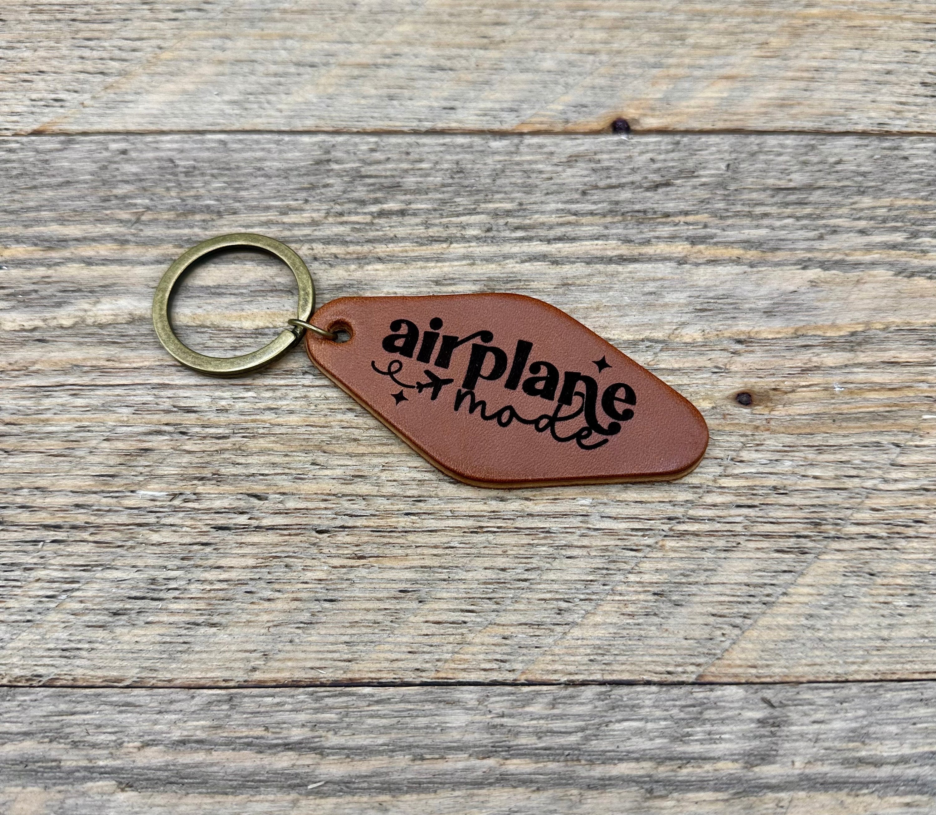 Handmade Leather Keychain Airplane Mode Motel Key Fob Engraved - Etsy