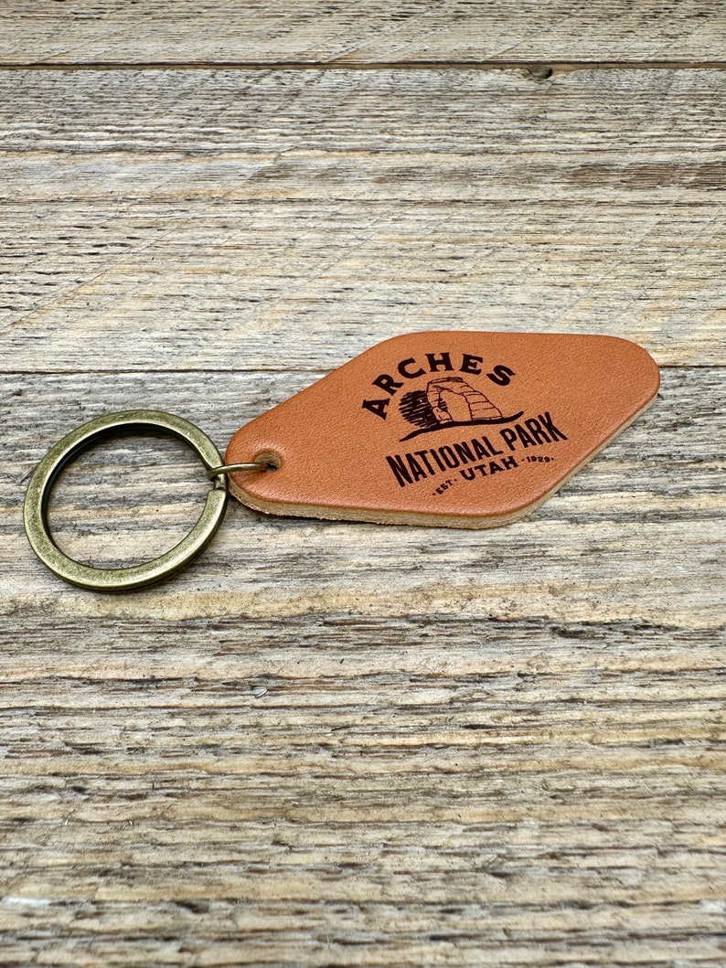 Handmade Leather Keychain Arches National Park Motel Key Fob Engraved - Etsy