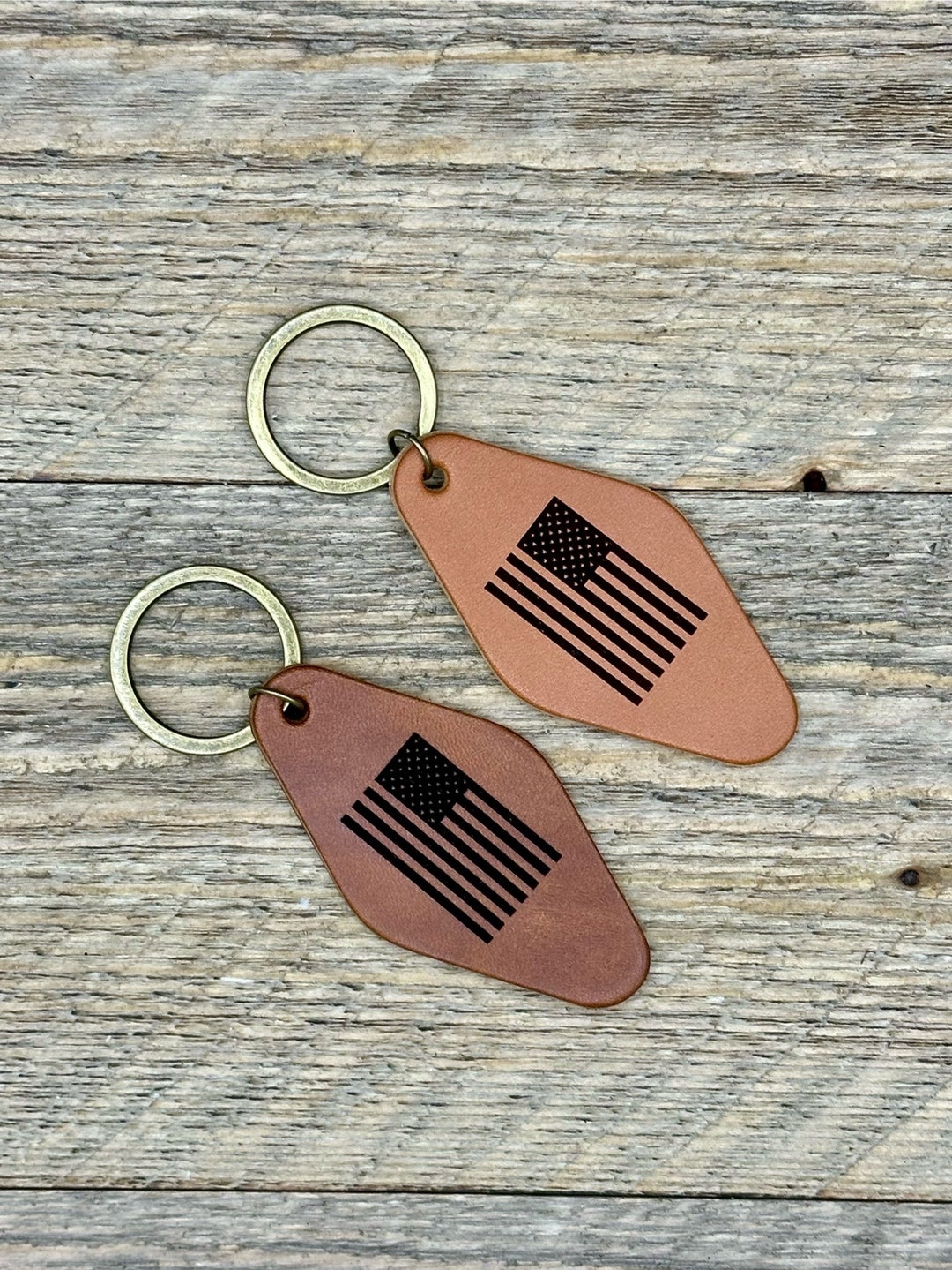 Handmade Leather Keychain - American Flag - Motel Key Fob - Engraved - Etsy