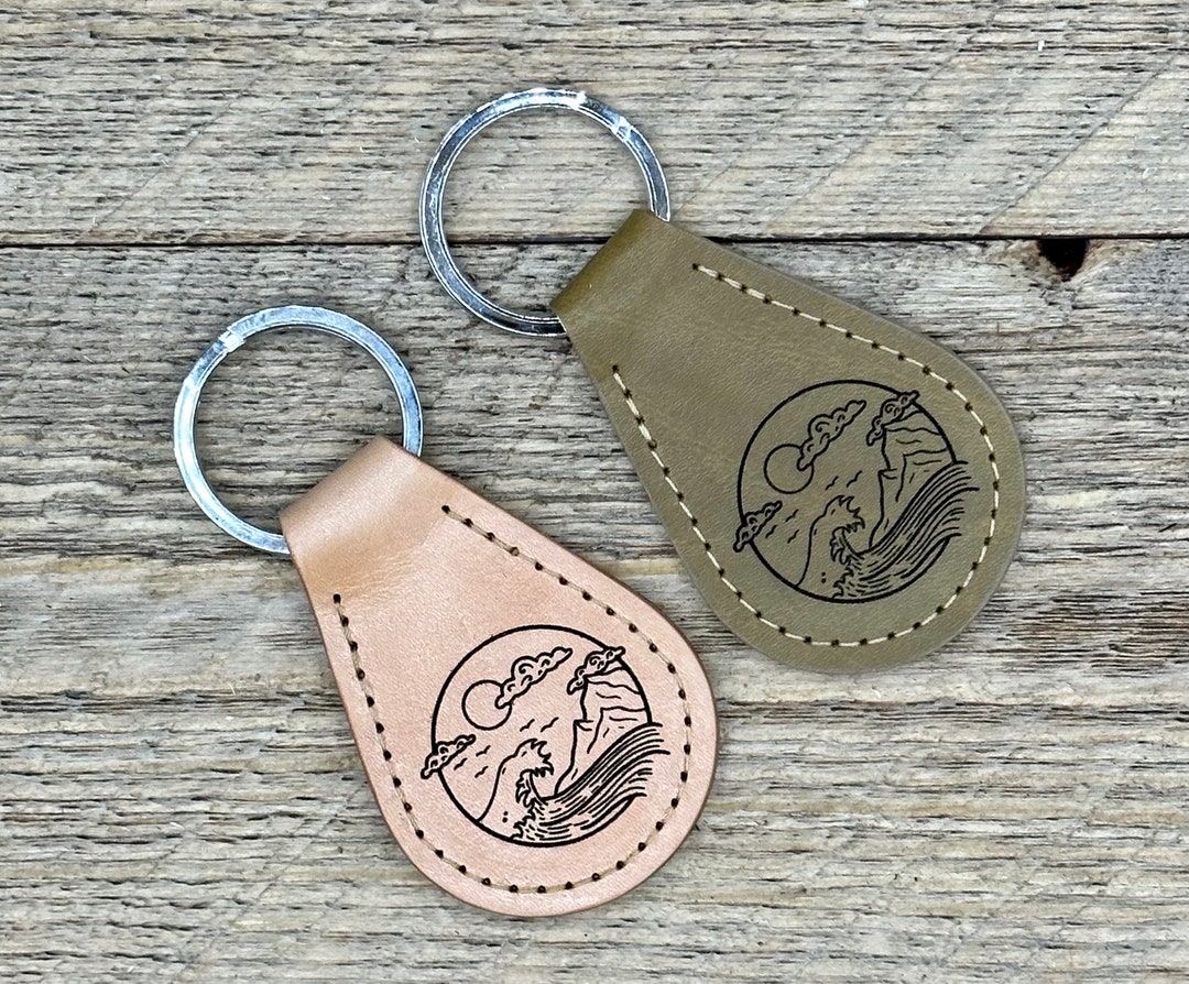 Handmade Leather Keychain - Oceans and Mountains - Engraved - Etsy