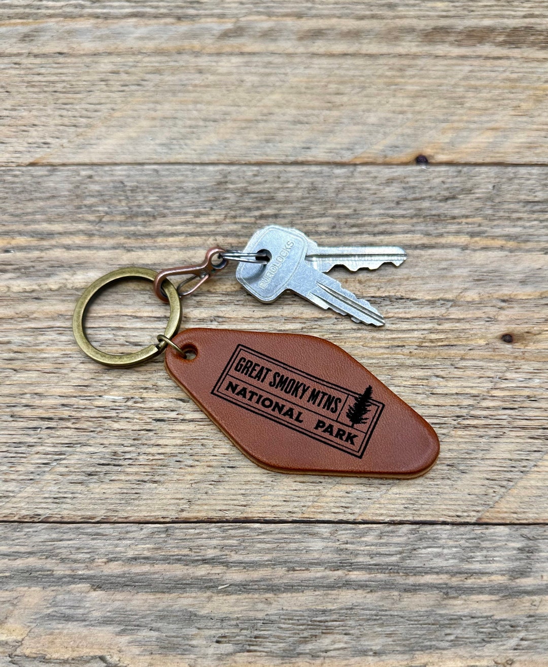 Handmade Leather Keychain - Great Smoky Mountains - Motel Key Fob ...