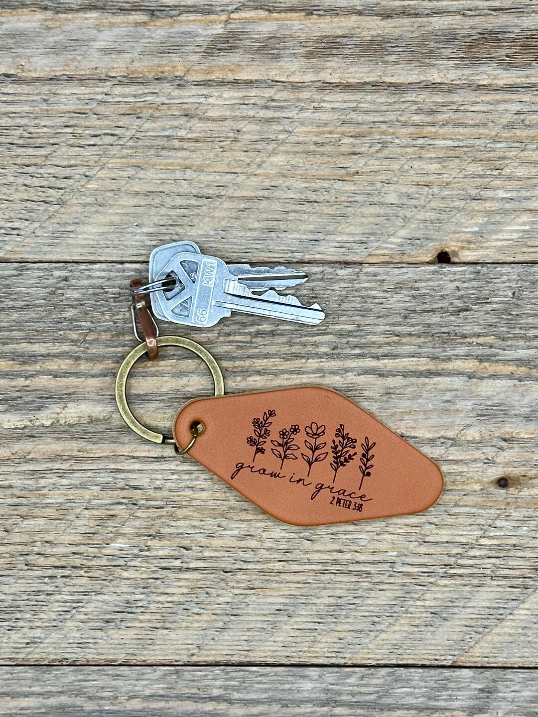 Handmade Leather Keychain - Grow in Grace - Motel Key Fob - Engraved - Etsy