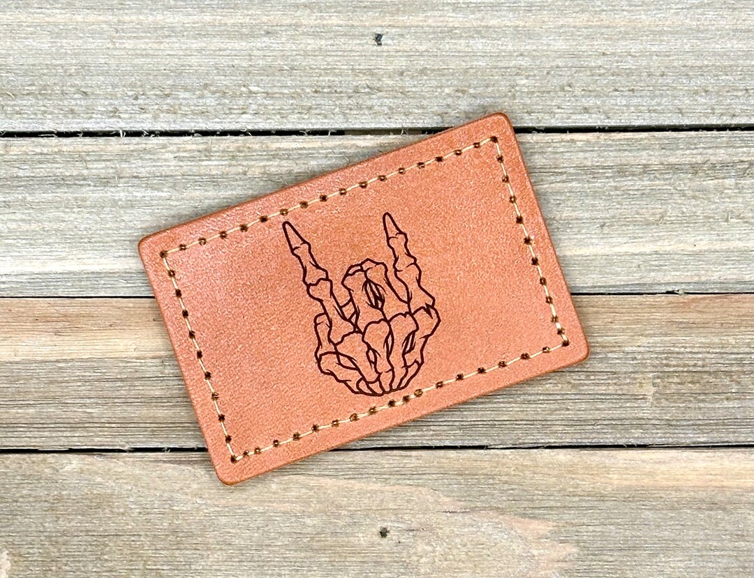 Handmade Leather Morale Patch - Skeleton Rock N' Roll Hand - Tan or ...