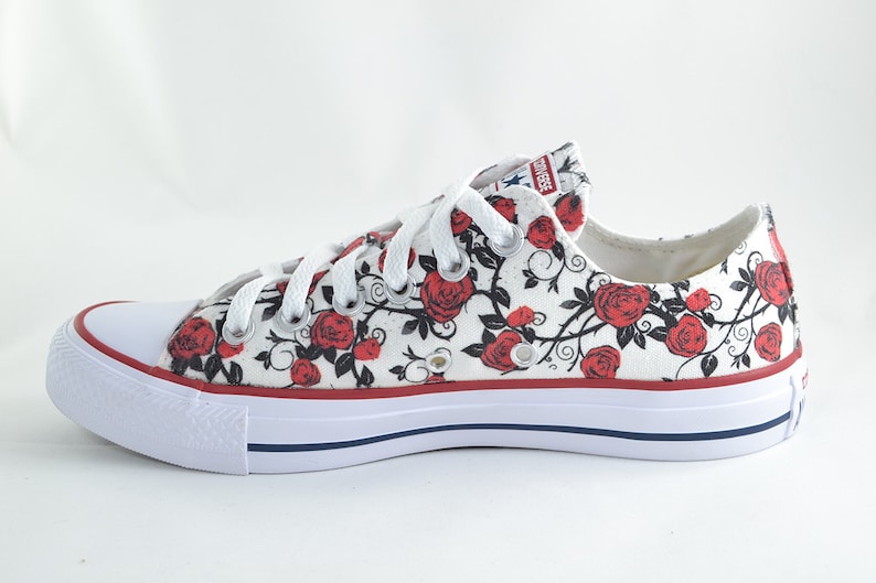 Roses custom converse red rose custom shoes gift floral flower | Etsy