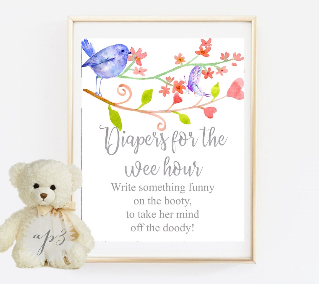 Diapers for the Wee Hour Baby Shower Sign Printable, Spring Baby Shower ...