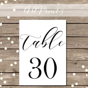 Printable Wedding Table Numbers 1 - 30, Printable Table Numbers ...