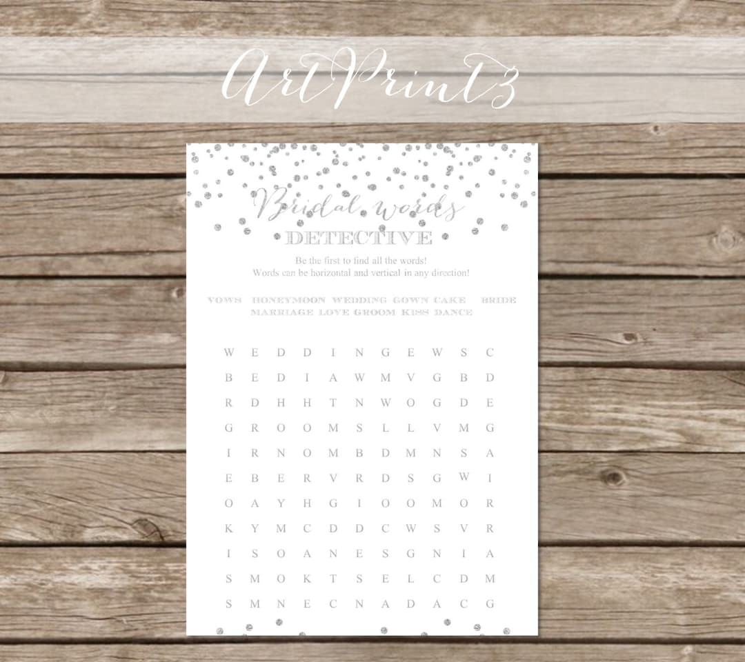 Bridal Word Detective Game Printable, Silver Confetti Bridal Shower ...