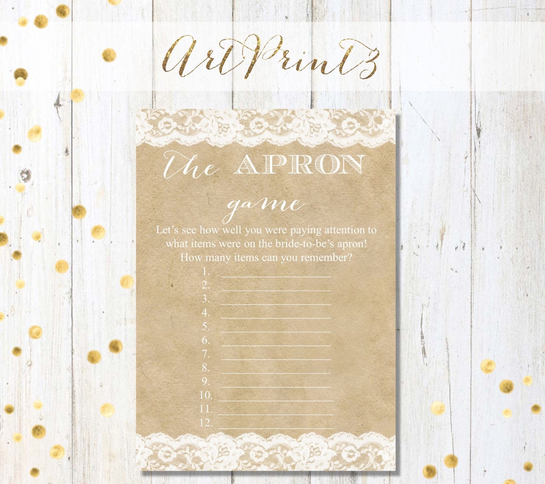The Apron Game Printable, Bridal Shower Game Printable, Rustic Bridal ...