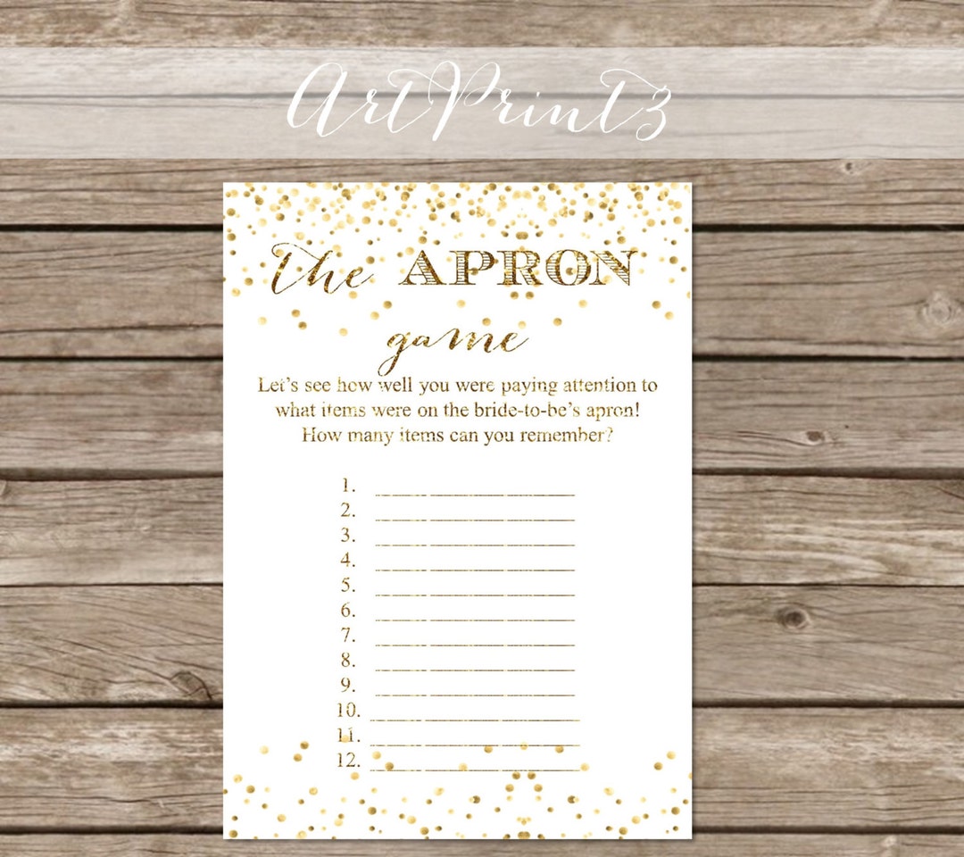 The Apron Game Printable, Bridal Shower Game Printable, Gold Confetti ...