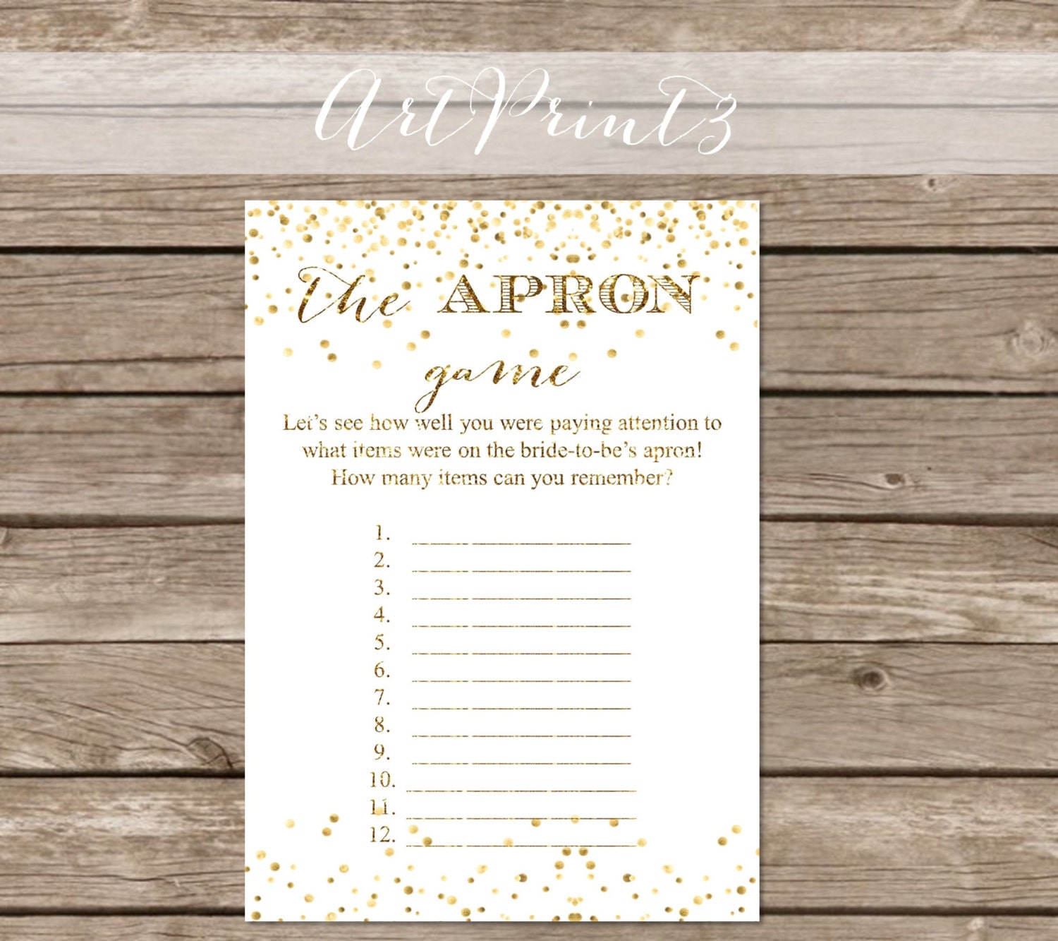 The Apron Game Printable Bridal Shower Game Printable Gold - Etsy