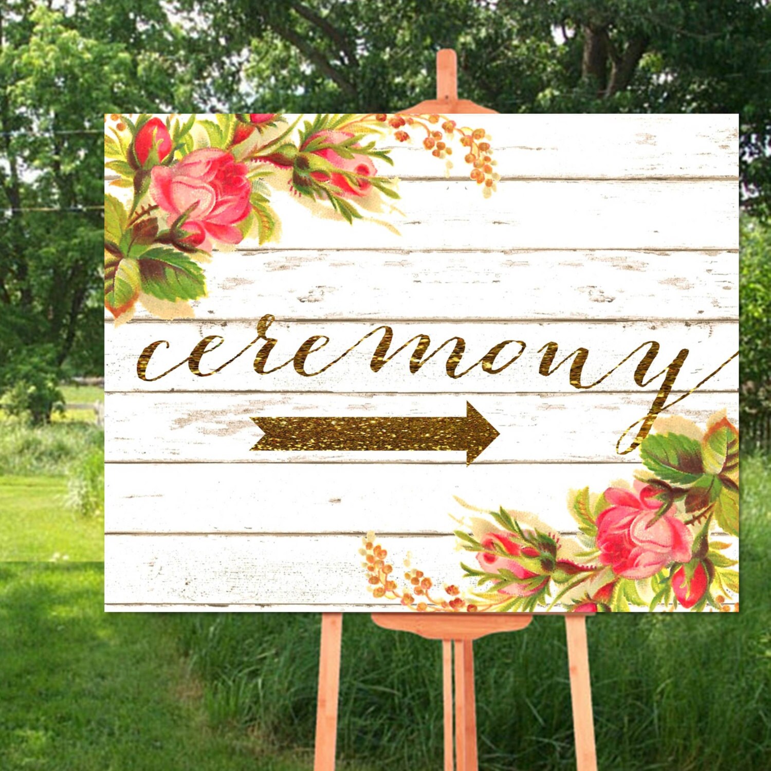 Wedding Ceremony Sign Printable, Rustic Wedding Sign Printable, Gold ...