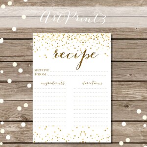 Gold Confetti Bridal Shower Recipe Cards, Bridal Shower Recipe Card ...