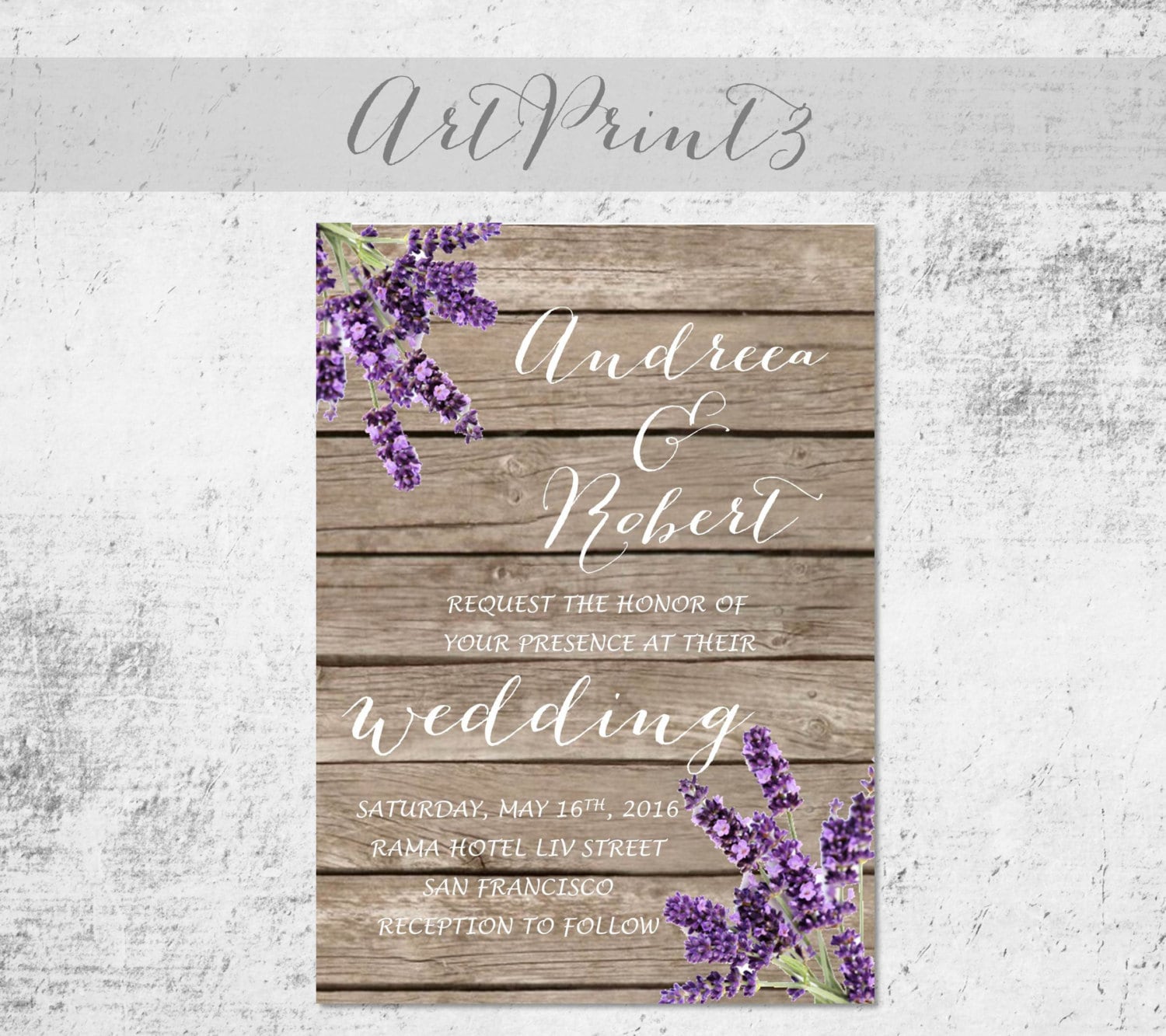 Rustic Wedding Invitation Printable Lavender Wedding - Etsy