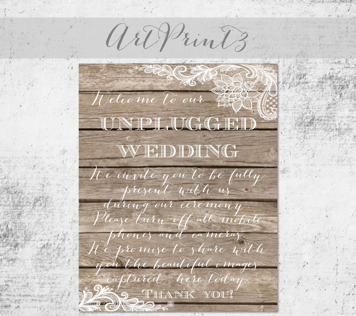 Unplugged Wedding Printable Sign, Rustic Wedding Unplugged Sign, Barn ...