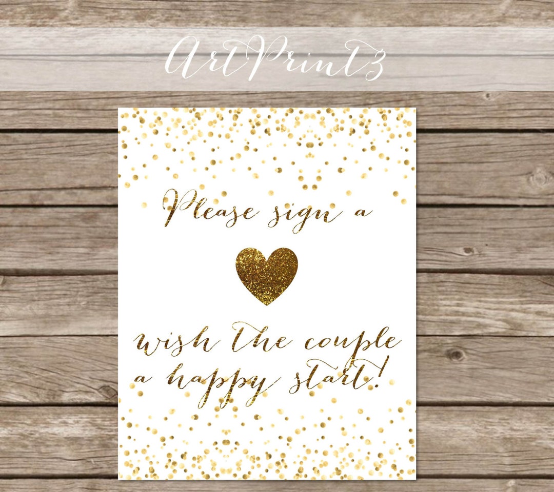 Please Sign a Heart Wedding Sign Printable, Gold Confetti Wedding Signs ...