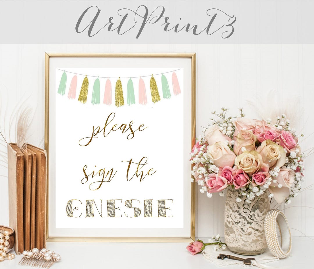 Please Sign the Onesie Sign Printable, Gold Baby Shower Sign Printable ...