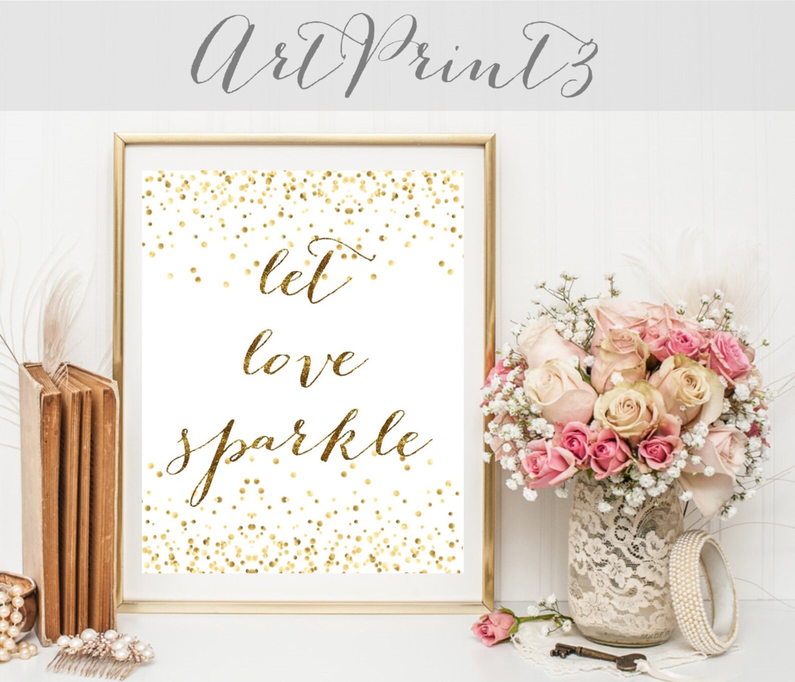 Let Love Sparkle Sign Printable, Gold Confetti Sparkle Sign for Wedding ...