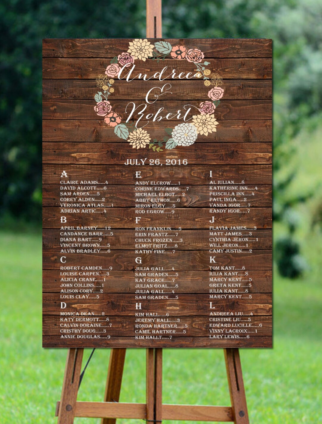 Rustic Wedding Printable Alphabetical Seating Chart, Barn Wood ...