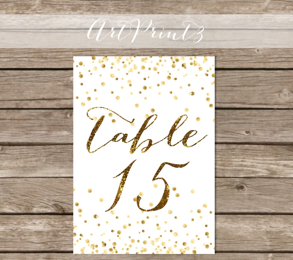 Printable Gold Wedding Table Numbers 1 - 30, Printable Gold Table ...