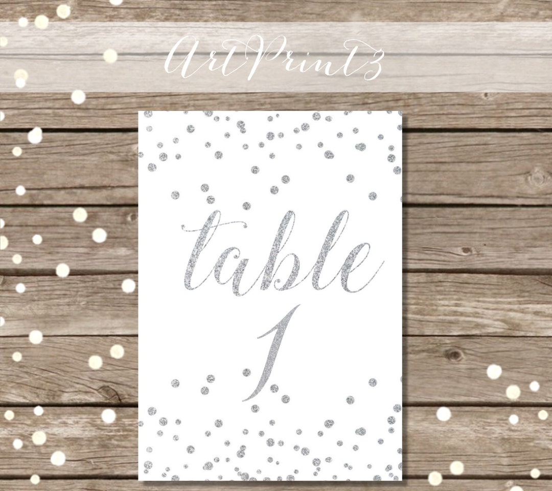 Printable Wedding Table Numbers 1-30, Printable Silver Table Numbers ...