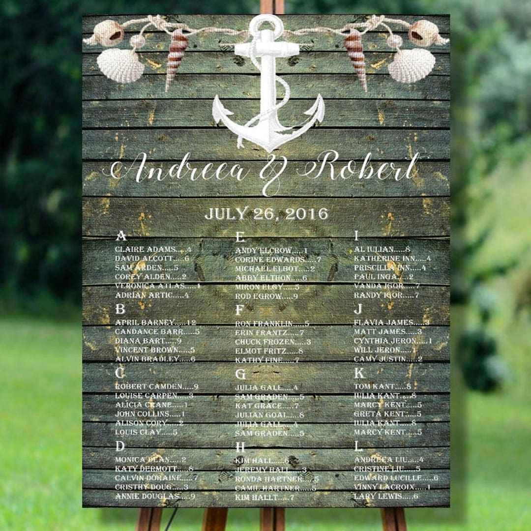 Printable Wedding Seating Chart, Nautical Wedding Seating Chart, Anchor ...