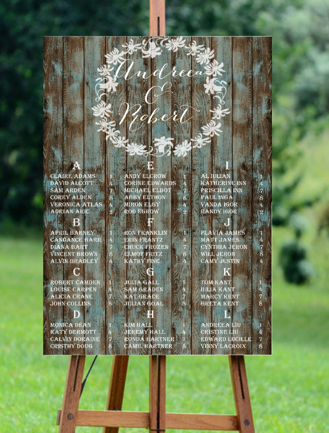 Printable Wedding Seating Chart, Rustic Wedding Seating Chart Printable ...
