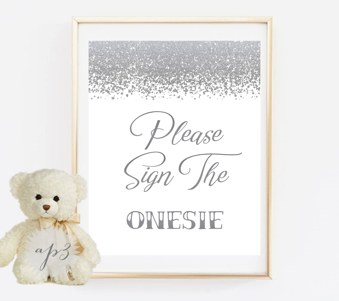 Please Sign the Onesie Sign Printable, Silver Confetti Baby Shower Sign ...
