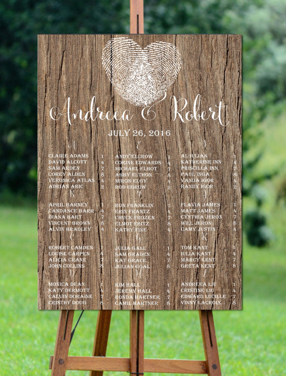 Printable Seating Chart, Wood Wedding Seating Chart Alphabetical ...